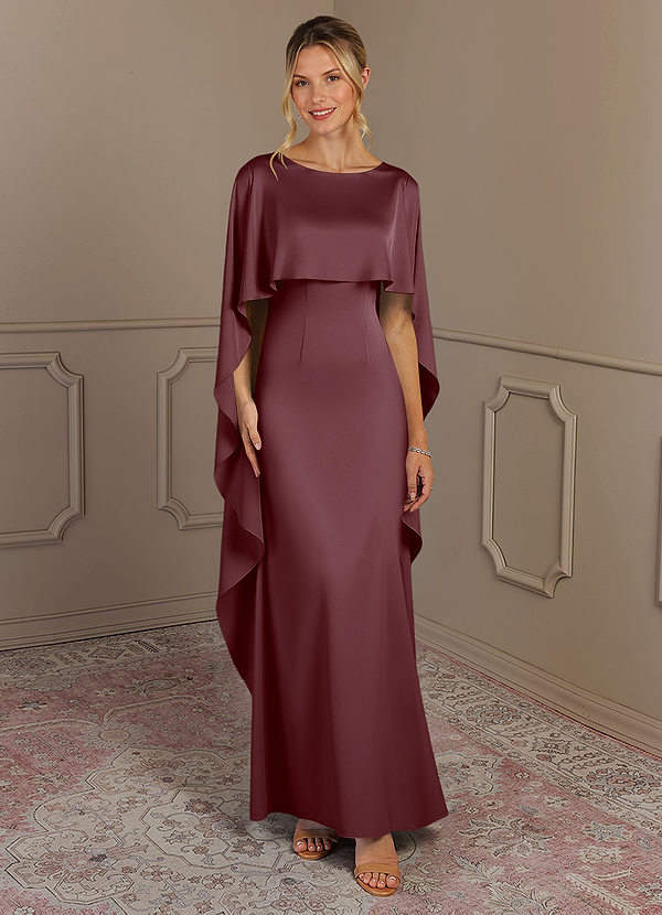 Azazie Eli Sangria Sheath Boatneck Stretch Satin Dress | Azazie CA