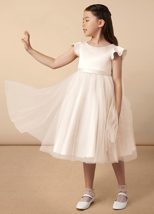 Azazie Aster White Alabaster A-Line with Sleeves Tulle Dress | Azazie