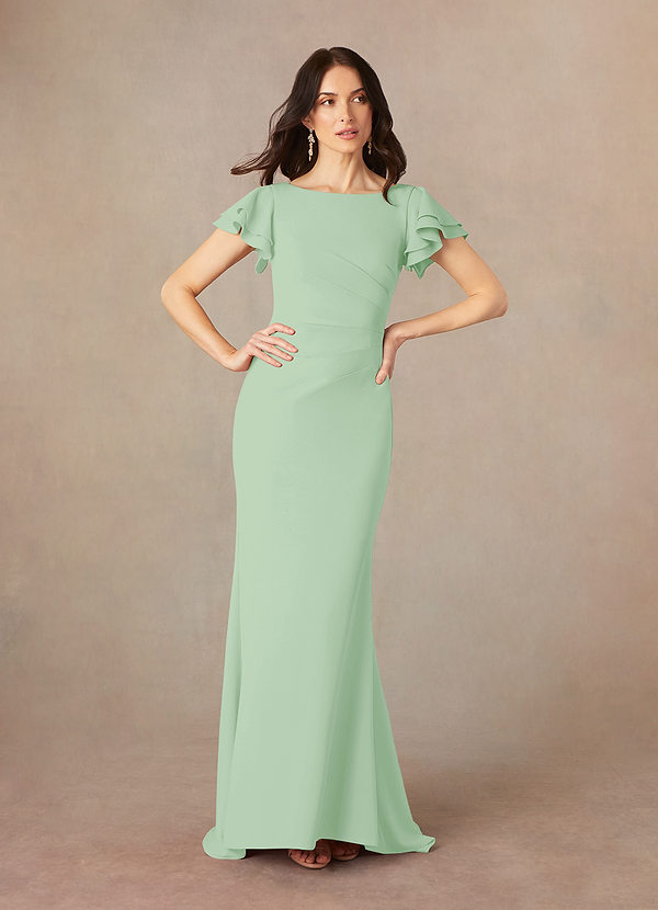 Azazie Peppermint Dusty Sage Mermaid Scoop Ruched Stretch Crepe Dress ...