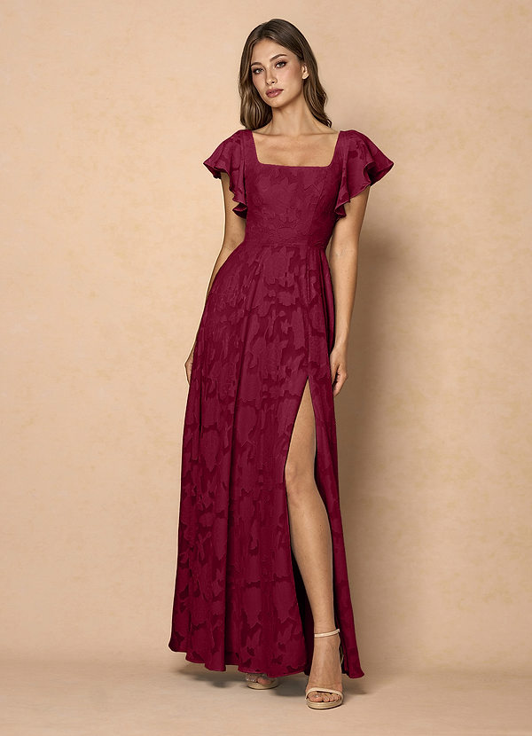 Anna Merlot Ruffled Maxi Dress | Azazie CA