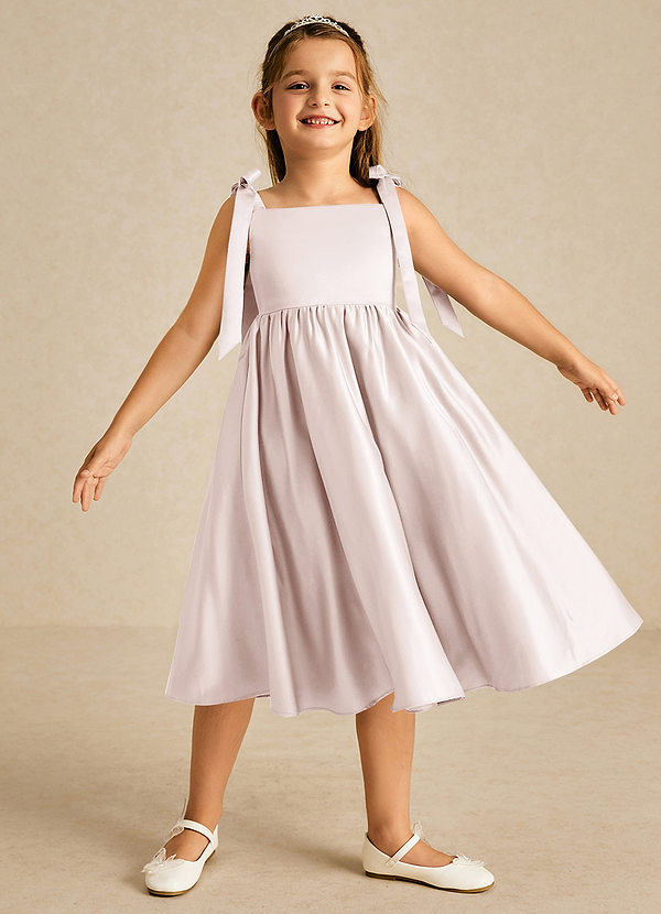 Azazie Chelsie Rose Petal A-Line Bow Matte Satin Dress | Azazie