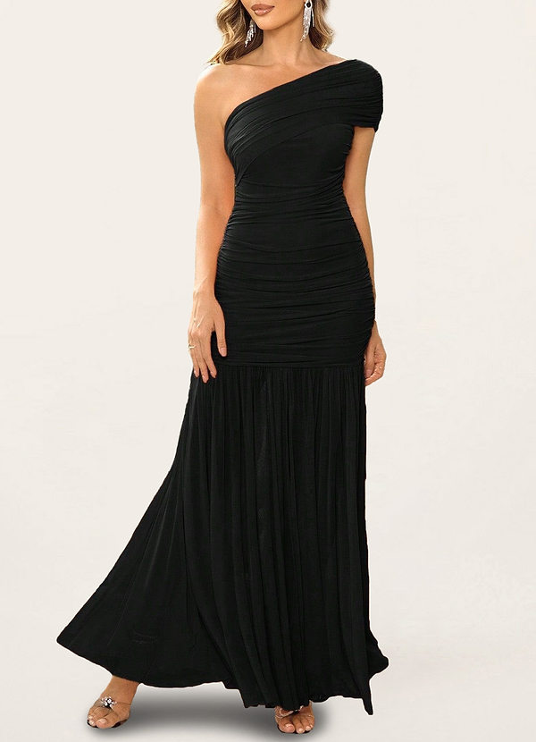 Black Rampart Black One-Shoulder Maxi Dress Dresses | Azazie
