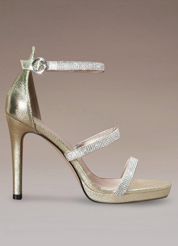 Gold Gold Rhinestone Strap Platform Heels Shoes | Azazie