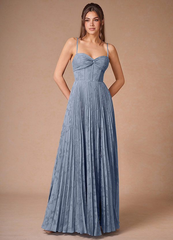 Akiko Powder Blue Pleated Maxi Dress | Azazie