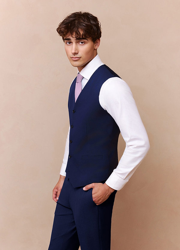Savile Blue Wool Blend Suit Vest | Slim Short Suit Vests | Azazie