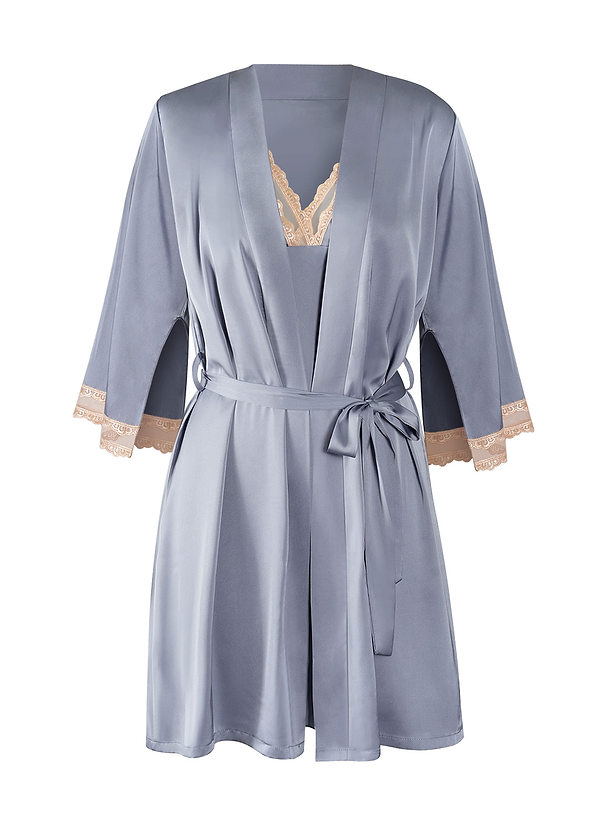 Dusty Blue Sling Hollow Nightgown Two-Piece Set With Breast Pad Robes ...