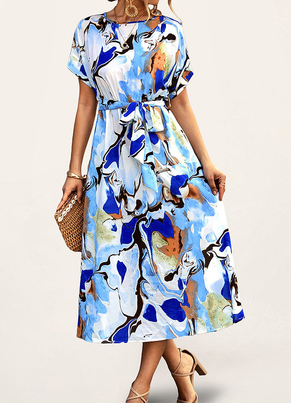 Blue Daisy Blue Abstract Print Midi Dress Dresses | Azazie