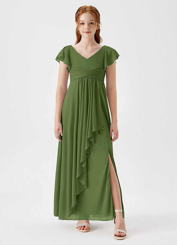 Azazie Omari Junior Bridesmaid Dress in Olive | Azazie CA