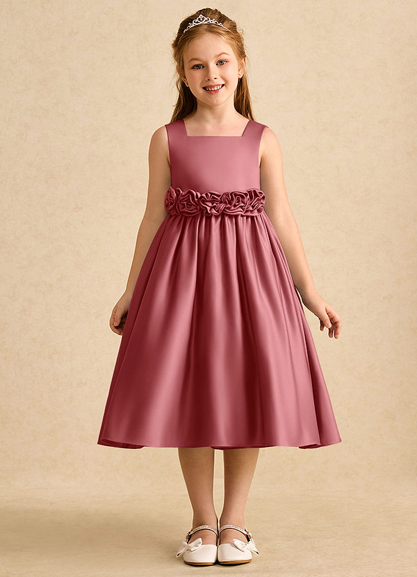 Azazie Peaches Antique Rose A-Line Bow Matte Satin Dress | Azazie CA