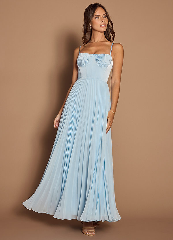 Anita Sky Blue Pleated Maxi Dress | Azazie CA