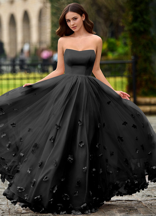 Calliope Black Flower Blossom Prom Dress | Azazie