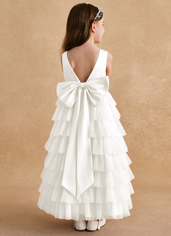Azazie Twinkle Toes Ivory A-Line Bow Tulle Dress | Azazie CA