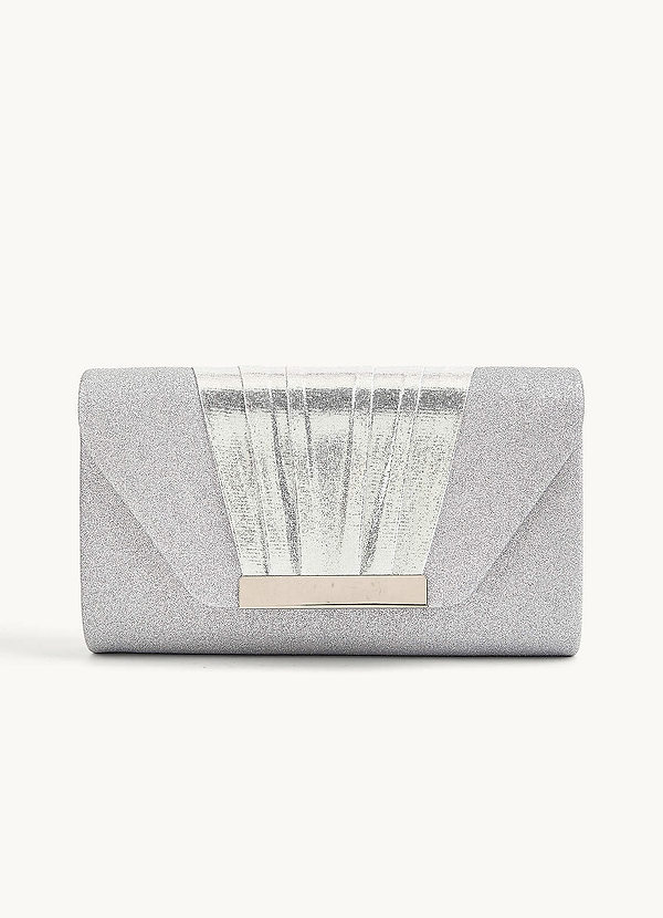 Silver Pleated Satin and Glitter Envelope Clutch | Azazie