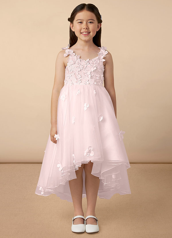 Azazie Ceres Blushing Pink Ball-Gown Lace Tulle Dress | Azazie CA