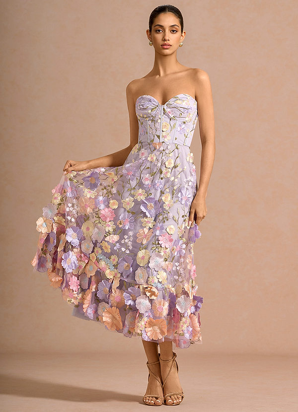 Jassiel Purple And Multi Floral Midi Dress | Azazie