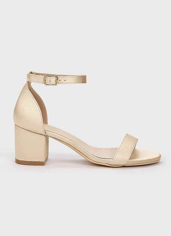 Champagne Matching Color Matte Satin One Strap Buckle Block Heel ...