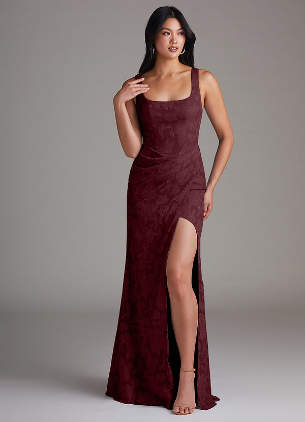 Azazie Mero Cabernet Floral Burnout Bridesmaid Dresses | Azazie