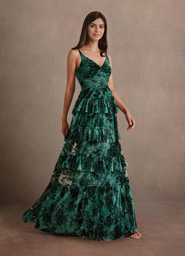 Cammy Teal Ruffle Maxi Dress | Azazie