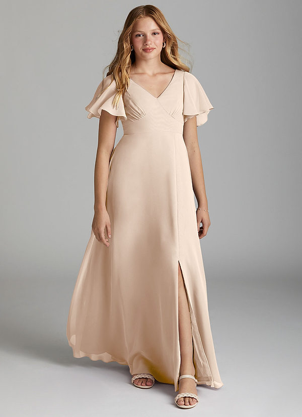 Azazie Kimber Junior Bridesmaid Dress in White Alabaster | Azazie CA