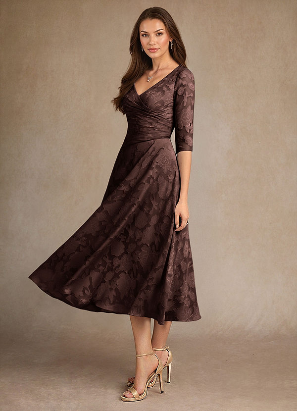 Azazie Durant Ganache A-Line Pleated Floral Burnout Dress | Azazie CA