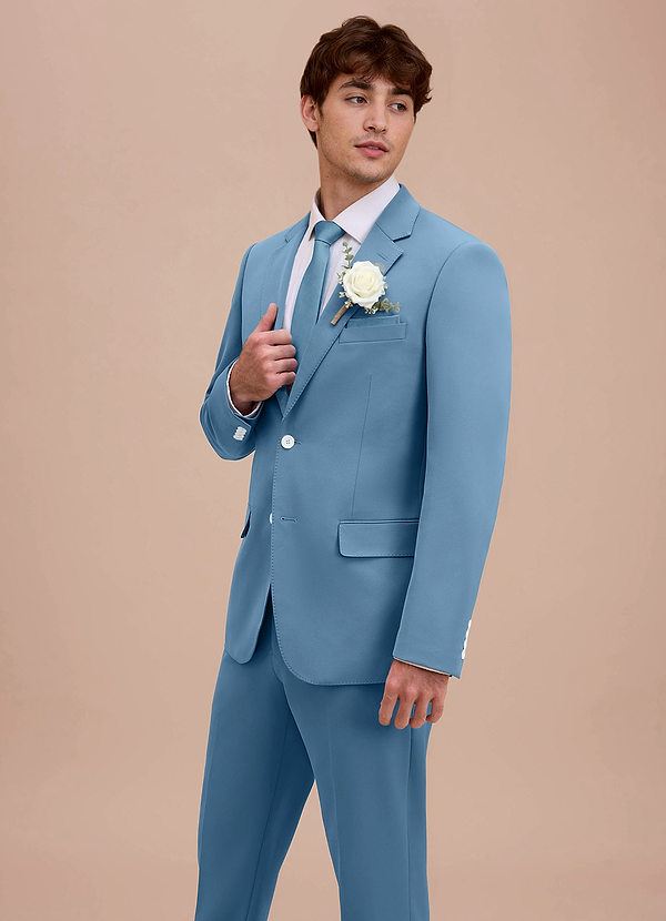 Ethan Steel Blue Refined Weave Performance Suit Jacket | Slim Regular ...