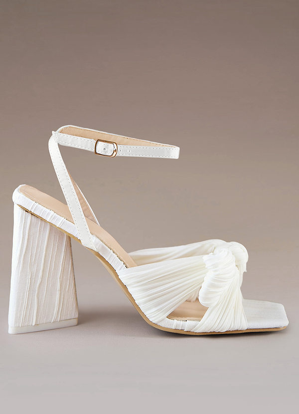 White White Pleated Chiffon Bow Mid-Heel Sandals Shoes | Azazie