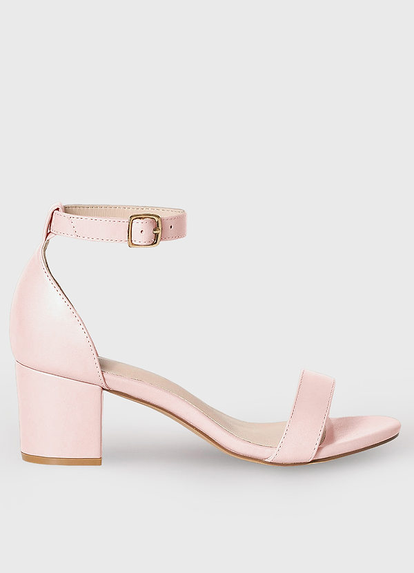 Blushing Pink Matte Satin One Strap Buckle Block Low Heel Sandals ...