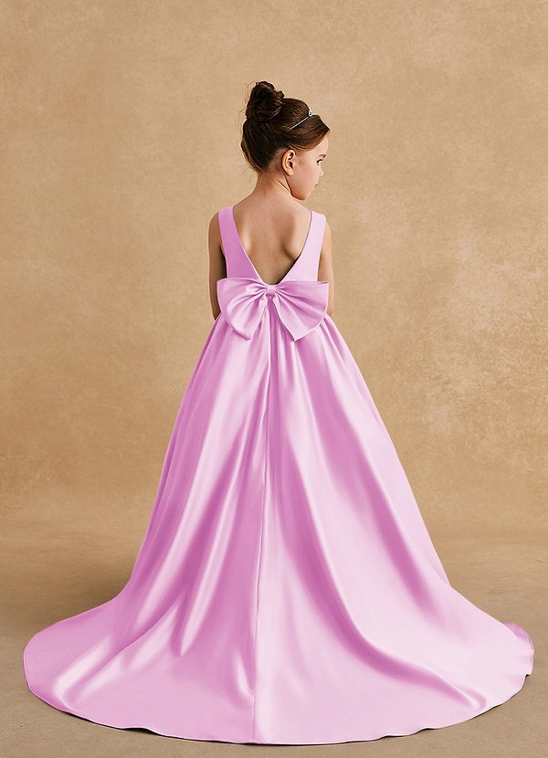 Azazie Mimia Candy Pink A-Line Bow Matte Satin Dress | Azazie CA
