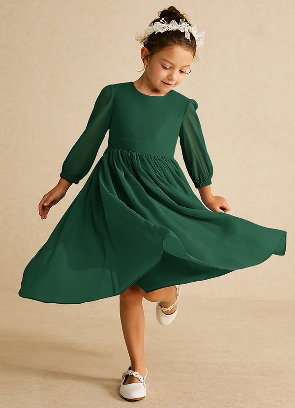 Azazie Lolo Dark Green A-Line with Sleeves Chiffon Dress | Azazie UK