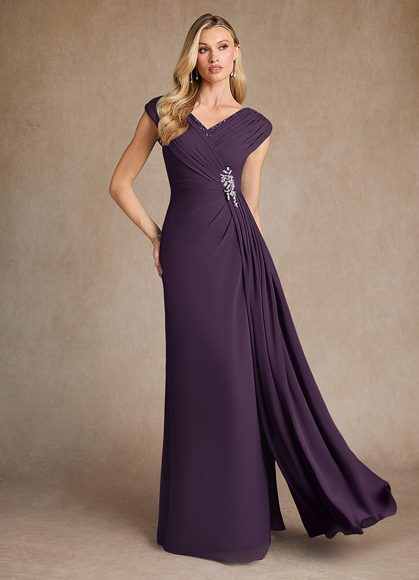 Azazie Bronson Plum A-Line Pleated Chiffon Dress | Azazie