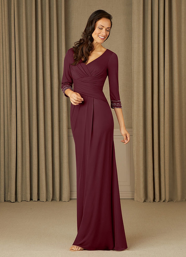 Azazie Rosena Cabernet Sheath Pleated Mesh Dress Sample Dress | Azazie