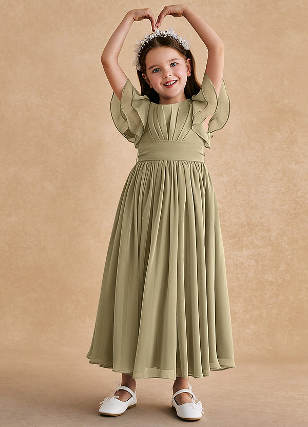 Azazie Ali Moss Green A-Line Pleated Chiffon Dress | Azazie