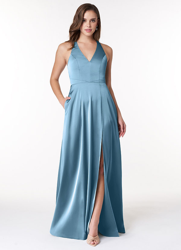 Azazie Ceria Stretch Satin Dress Steel Blue Bridesmaid Dresses | Azazie CA