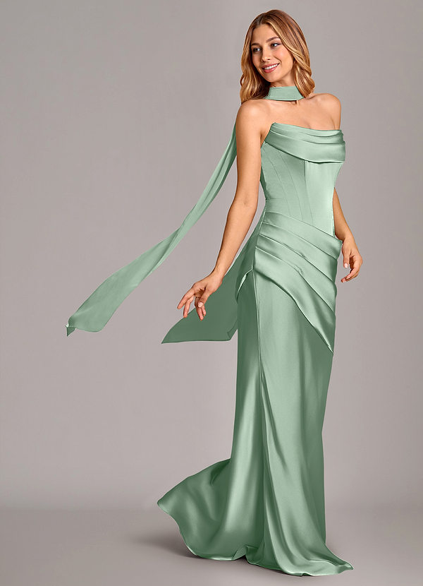 Azazie Pelagia Agave Stretch Satin Bridesmaid Dresses | Azazie