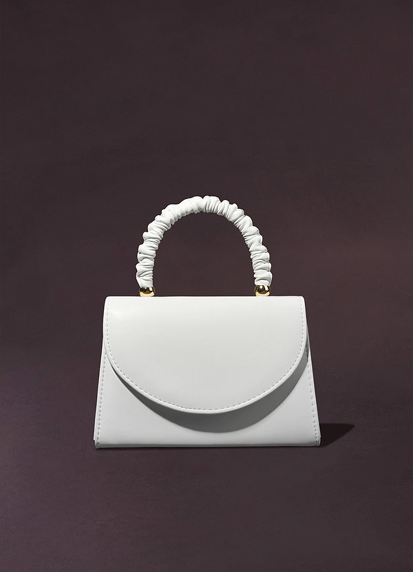 White Pleated Handle Embellished Handbag Bags | Azazie