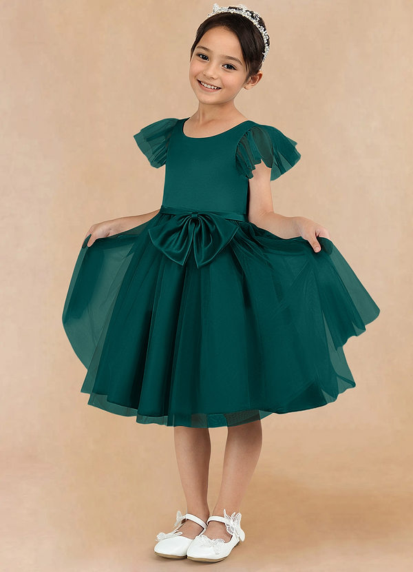 Peacock Azazie Midna Peacock A-Line with Sleeves Tulle Dress | Azazie