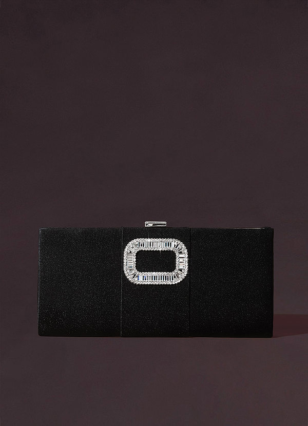 Black Satin Rhinestone Buckle Clutch Bag Bags | Azazie