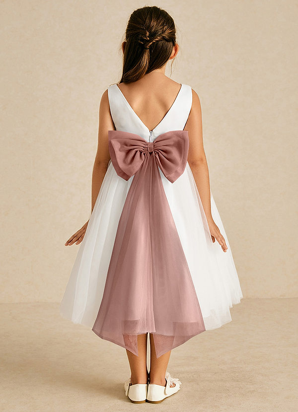 Azazie Kavi Ivory Cedar Rose A-Line Bow Matte Satin Dress | Azazie