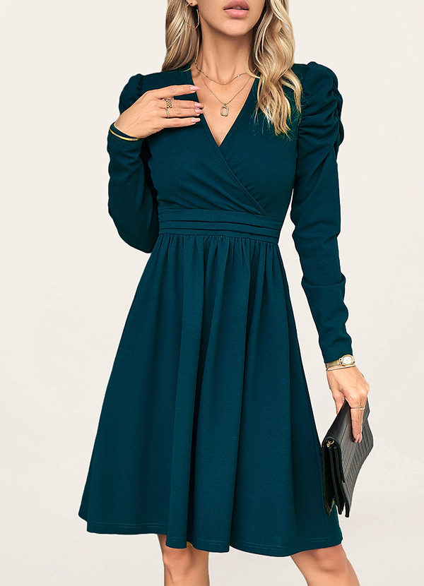 Navy Blue Rayne Navy Blue Puff Sleeve Midi Dress Dresses | Azazie