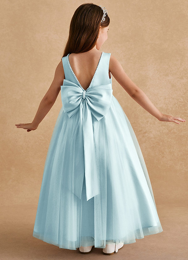Azazie Cookie Sea Glass A-Line Bow Tulle Dress | Azazie