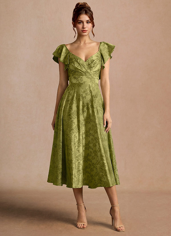 Leilani Moss Navy Midi Dress | Azazie CA