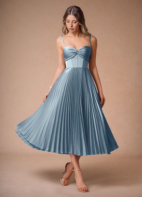 Léna Powder Blue Pleated Midi Dress | Azazie CA