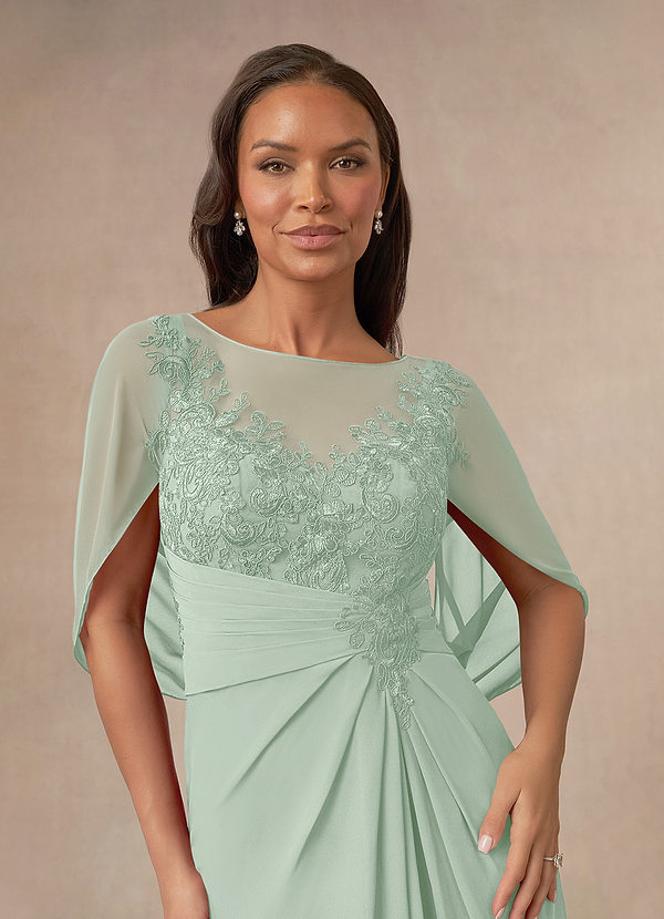 Azazie Hera Agave A-Line Lace Capelet Chiffon Dress | Azazie