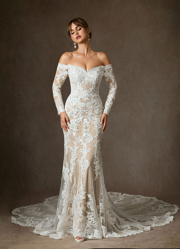 Azazie Empiria Diamond White Champagne Mermaid Sequins Tulle Dress ...