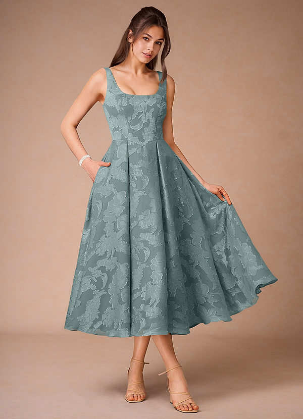 Alba Powder Blue Pleated Midi Dress | Azazie AU