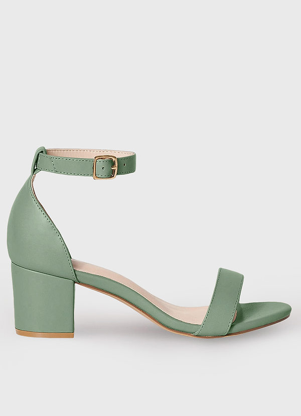 Matcha Stretch Satin One Strap Buckle Block Low Heel Sandals | Azazie
