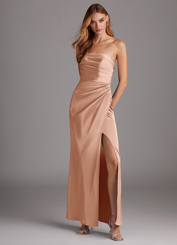 Azazie Lexie Stretch Satin Dress Rose Gold Bridesmaid Dresses | Azazie CA