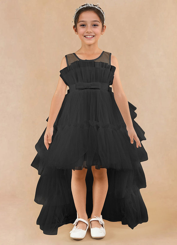 Black Azazie Helga Ball-Gown Ruched Tulle Asymmetrical Dress | Azazie