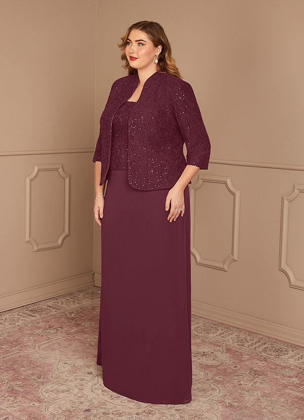 Azazie Cornelia Cabernet Sheath Square Neckline Sequins Chiffon Dress ...