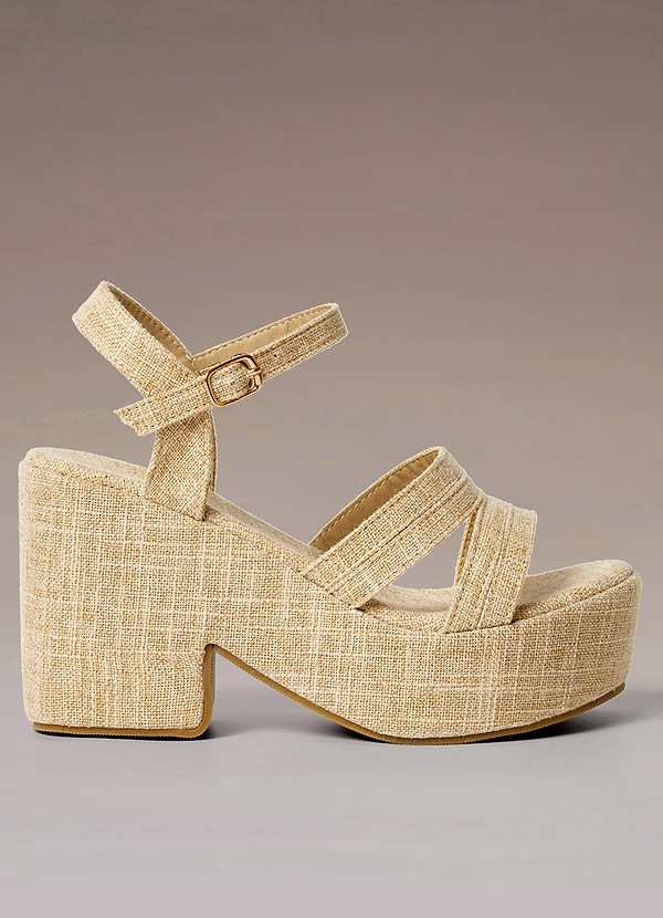 Apricot Linen Platform Sandals Shoes | Azazie